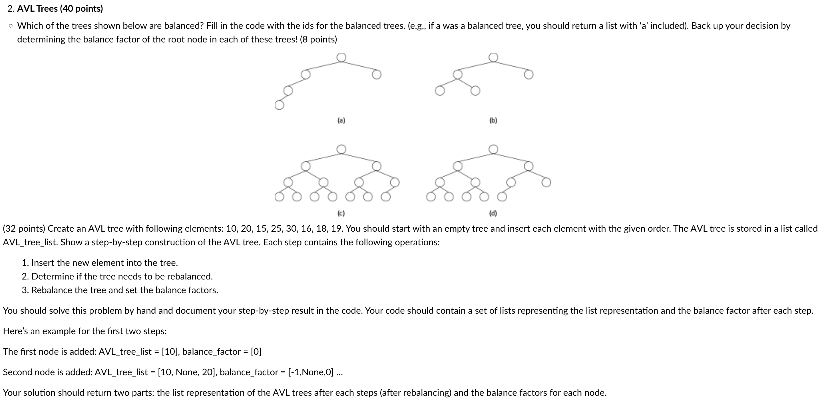 2. AVL Trees (40 points) - Which of the trees shown | Chegg.com