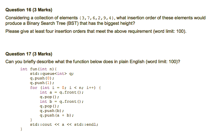 Solved Question 16 (3 Marks) Considering a collection of | Chegg.com