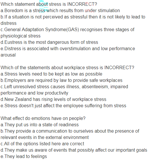 Solved Which statement about stress is INCORRECT? a.Boredom | Chegg.com