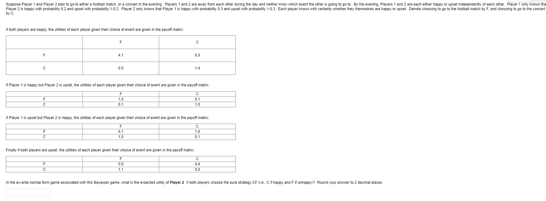 Solved Player by C. If both players are happy, the utilities | Chegg.com