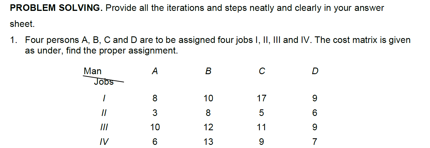 Solved PROBLEM SOLVING. Provide all the iterations and steps | Chegg.com