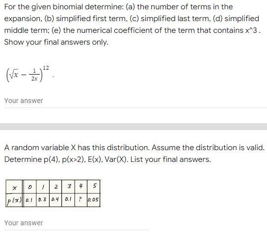 Solved For the given binomial determine: (a) the number of | Chegg.com