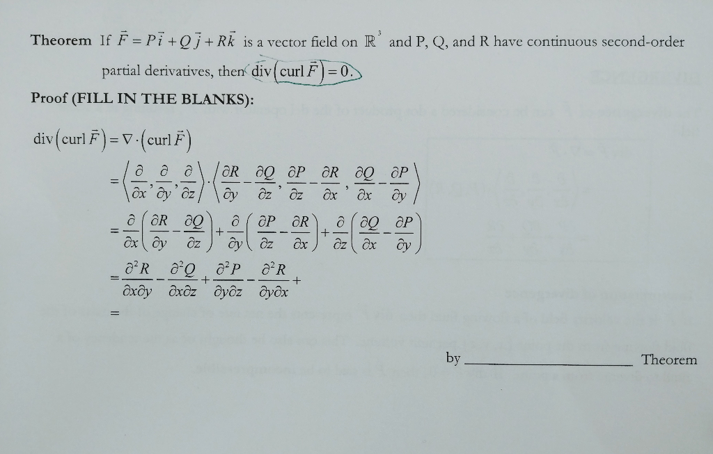 Solved Theorem If F Pi +Qj+Rk is a vector field on R and P, | Chegg.com