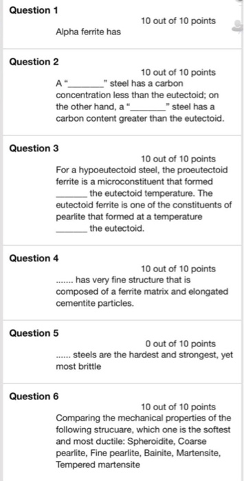 Solved Question 1 10out of 10 points Alpha ferrite has | Chegg.com