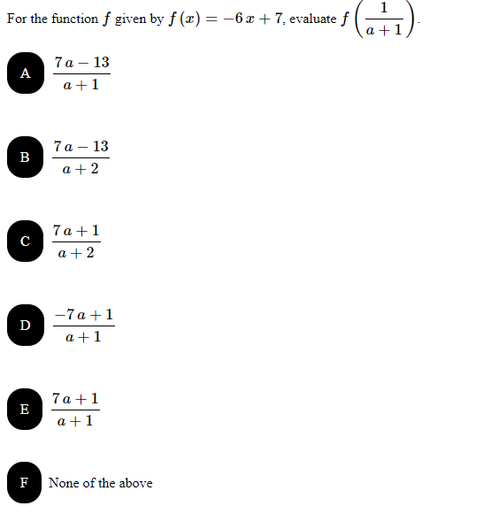 Solved For the function f given by f(x)=−6x+7, evaluate | Chegg.com
