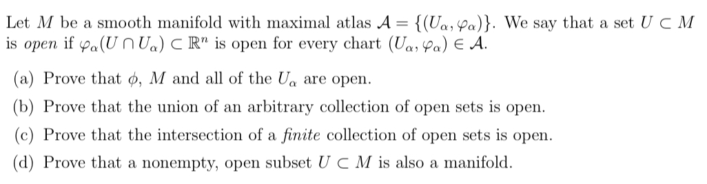 Solved Let M be ﻿a smooth manifold with maximal atlas | Chegg.com