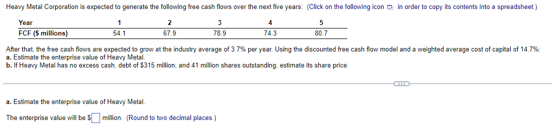 Solved After that, the free cash flows are expected to grow | Chegg.com