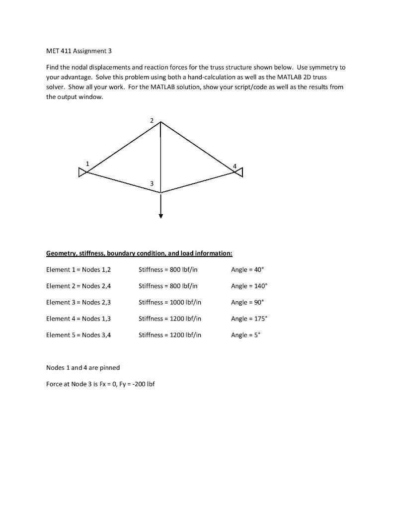 Solved MET 411 Assignment 3 Find the nodal displacements and | Chegg.com