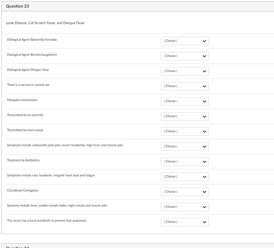Solved Question 23 Lyme Disease, Cat Scratch Fever, and | Chegg.com