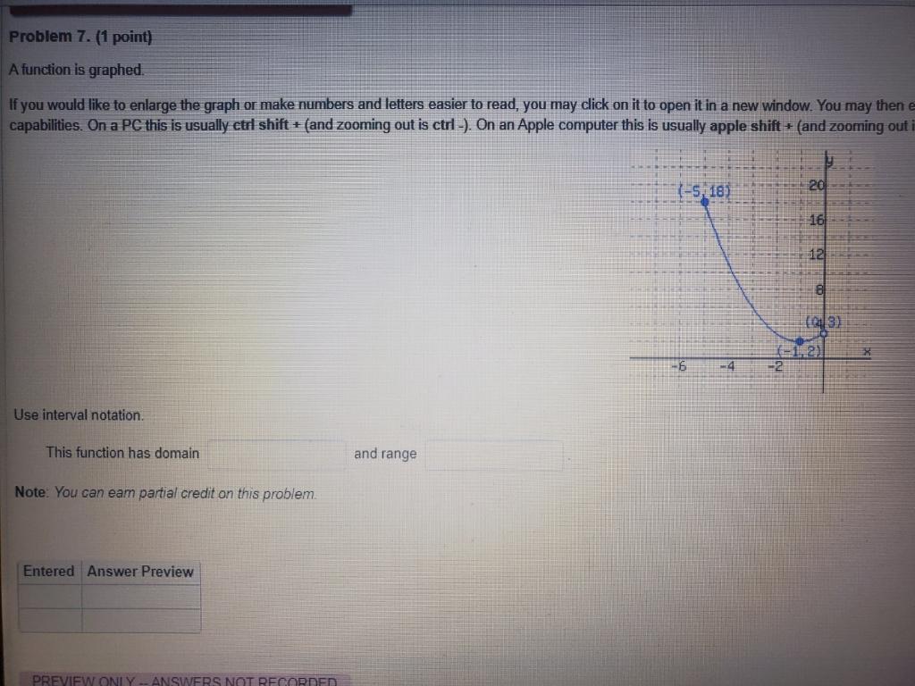 Solved Problem 7. (1 point) A function is graphed. If you | Chegg.com