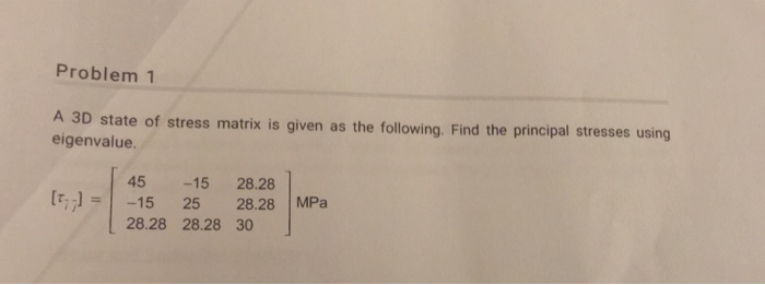 Solved A 3D state of stress matrix is given as the | Chegg.com