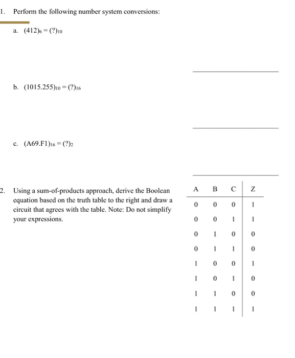 Solved 1. Perform the following number system conversions: | Chegg.com