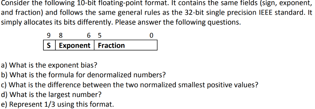 Consider the following 10-bit floating-point format. | Chegg.com