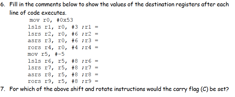 Solved 6. Fill in the comments below to show the values of | Chegg.com