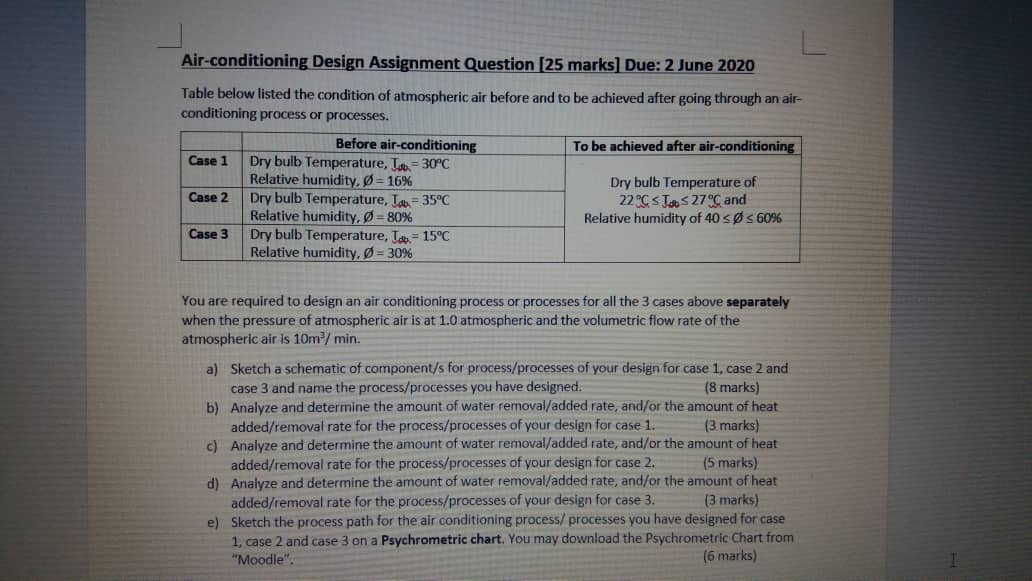 Solved Air-conditioning Design Assignment Question [25 | Chegg.com
