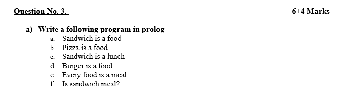 Solved Question No. 3. 6+4 Marks a) Write a following | Chegg.com