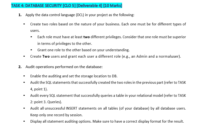 Solved 1 Apply The Data Control Language Dcl In Your 