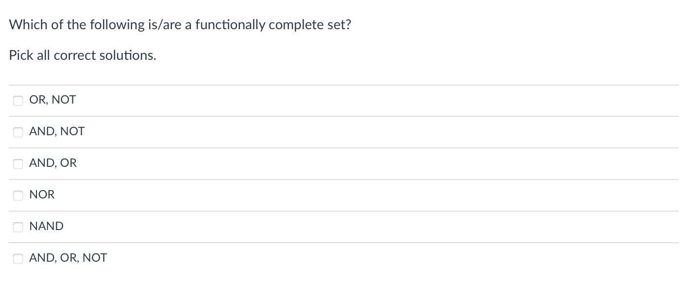 Solved Which of the following is/are a functionally complete | Chegg.com