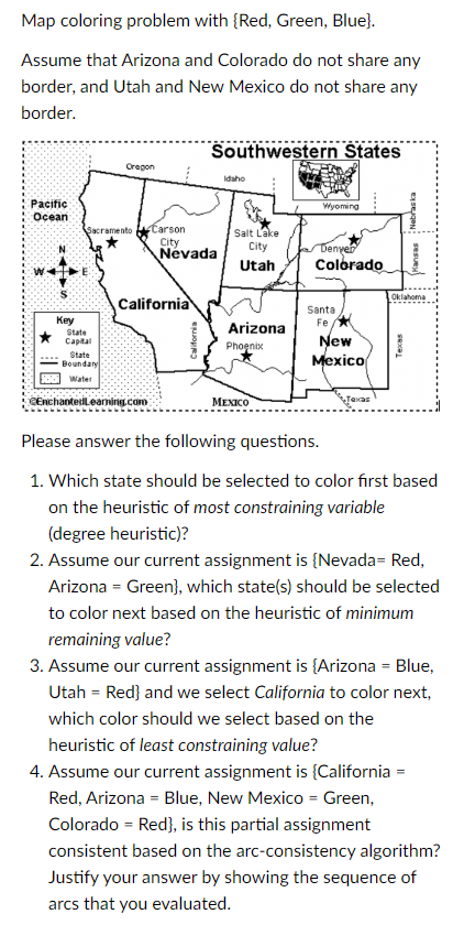 Solved Map coloring problem with \{Red, Green, Blue\}. | Chegg.com