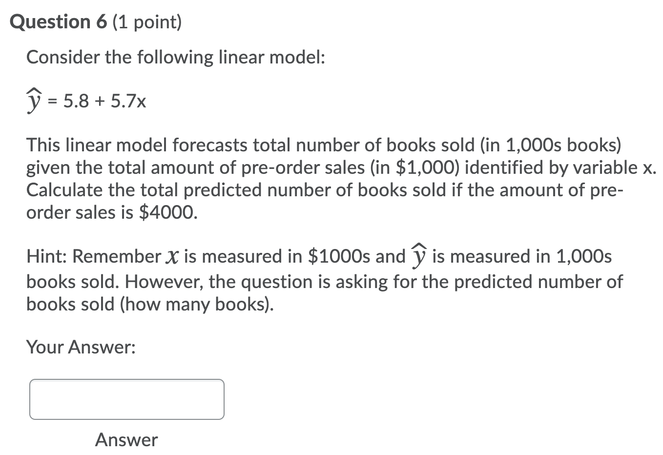 Solved Question 6 (1 point) Consider the following linear | Chegg.com