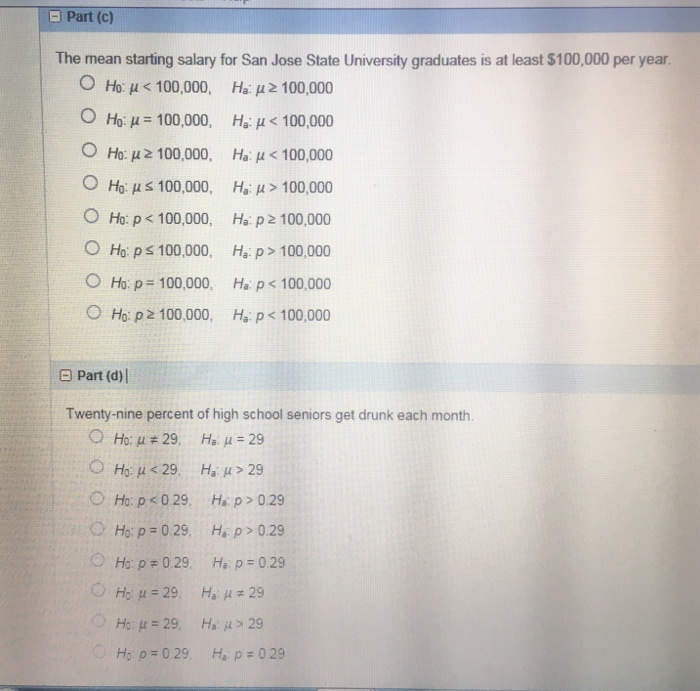 Solved Some of the statements below refer to the null | Chegg.com