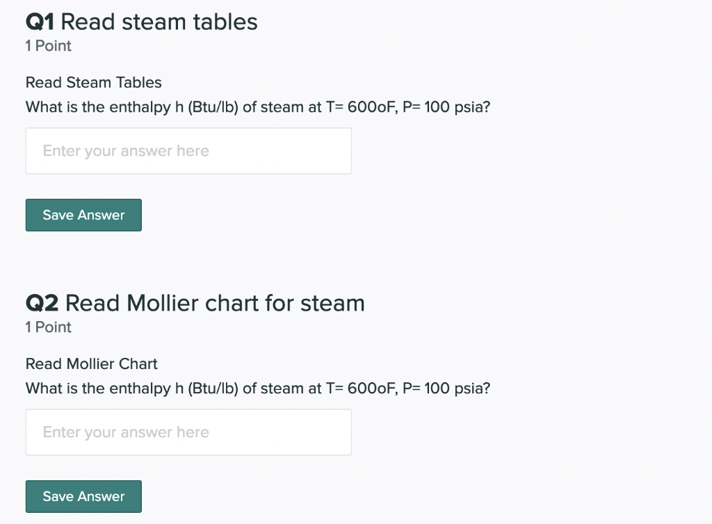Solved Q1 Read steam tables 1 Point Read Steam Tables What | Chegg.com