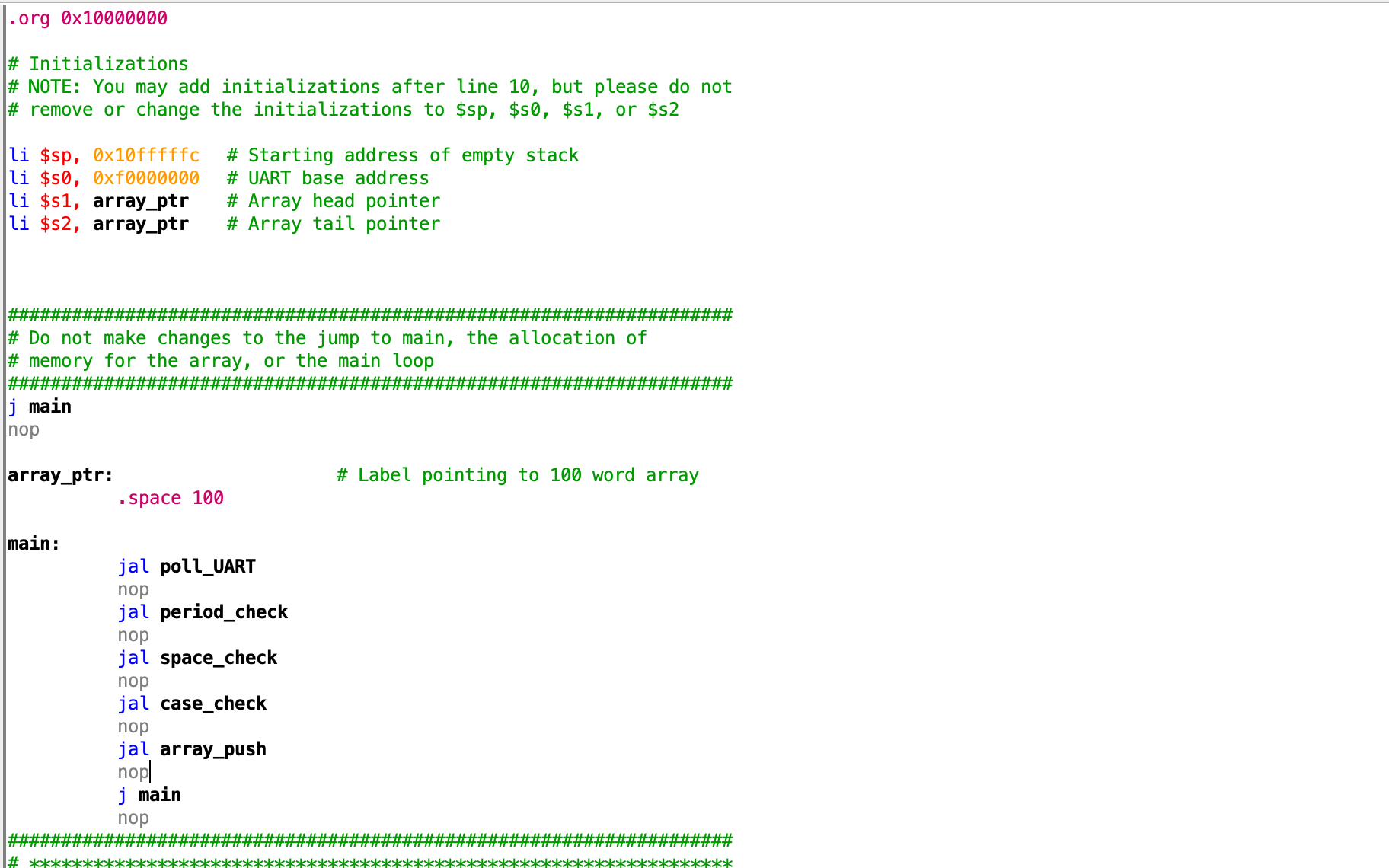 Solved - org 0×10000000 \# Initializations \# NOTE: You may | Chegg.com