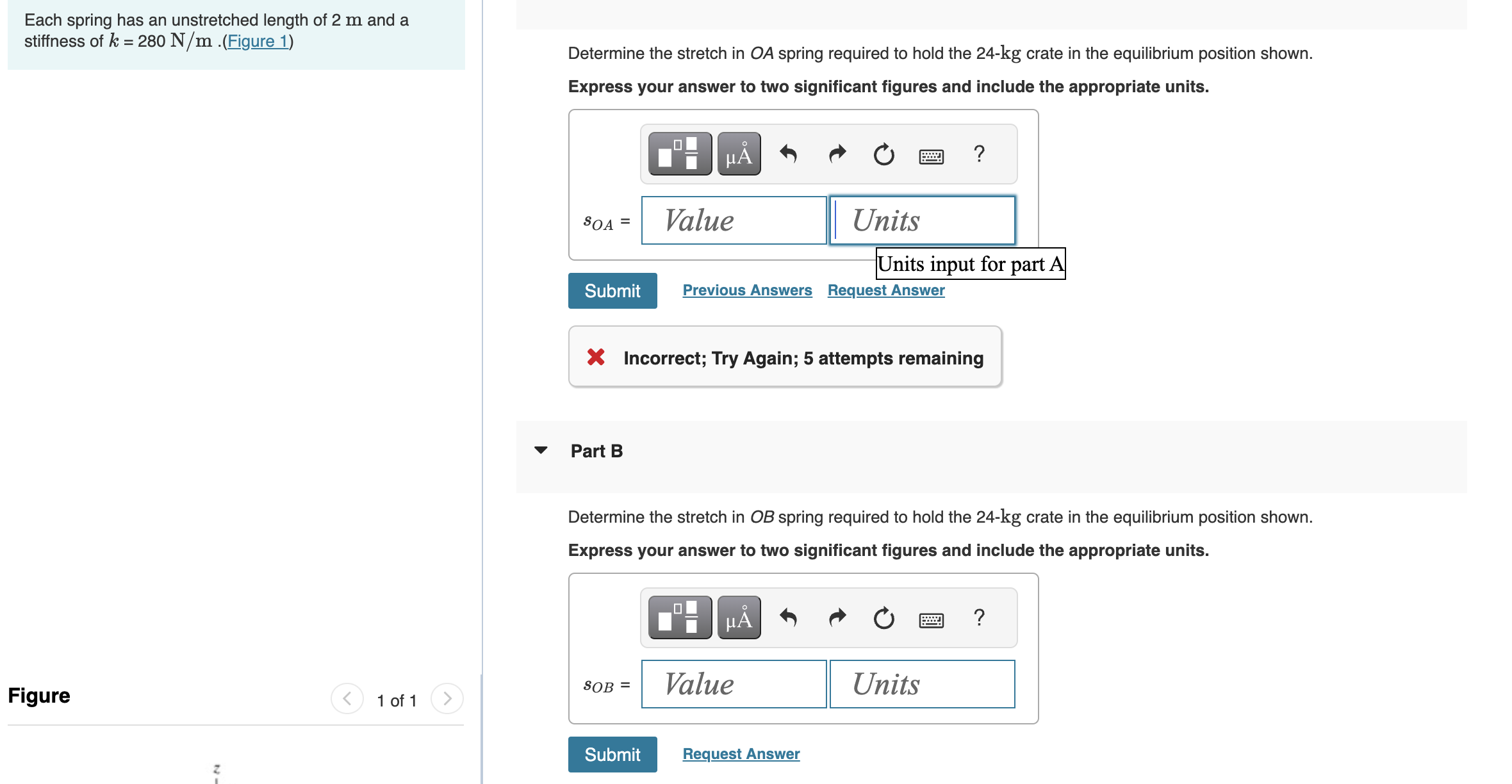 Solved Each spring has an unstretched length of 2 m and a | Chegg.com