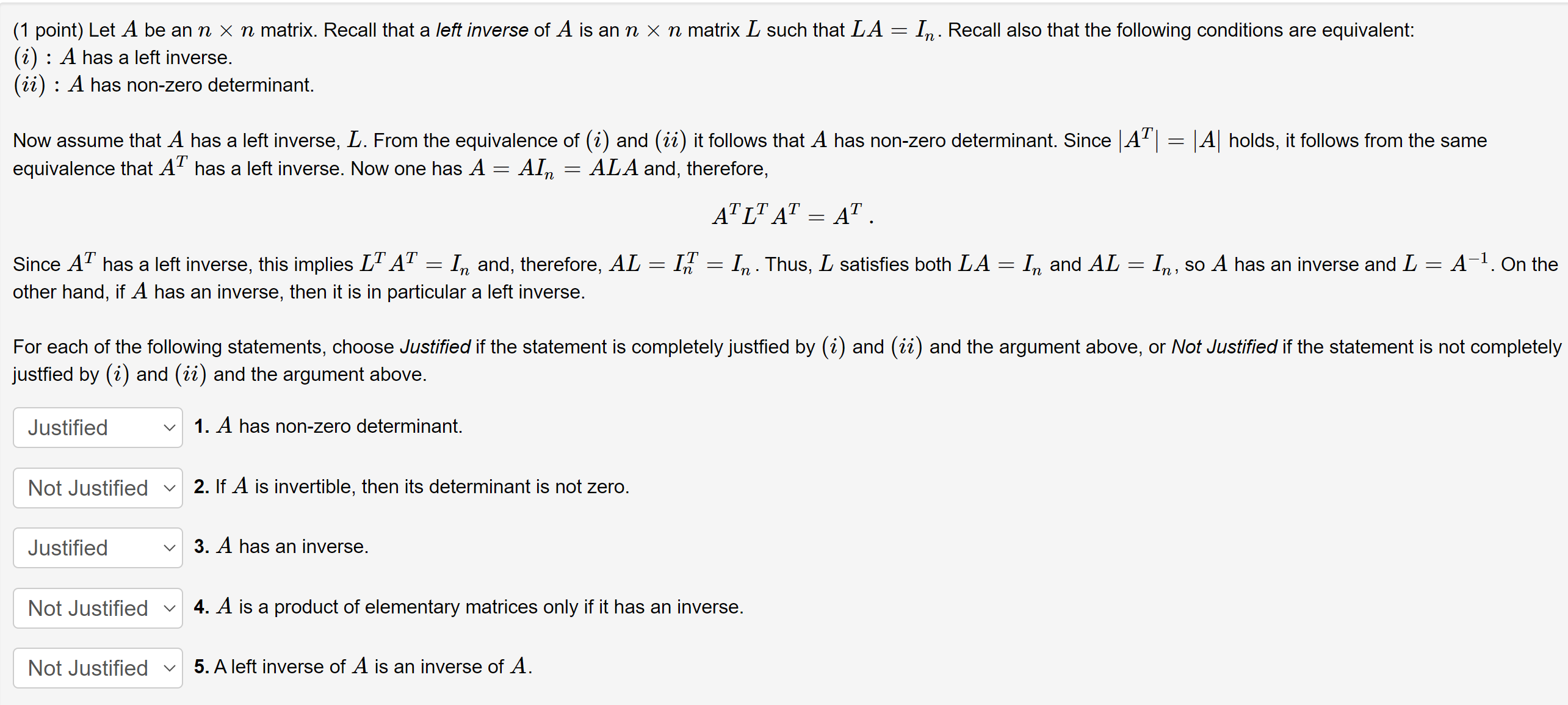 (1 ﻿point) ﻿Let A ﻿be an n×n ﻿matrix. Recall that a | Chegg.com
