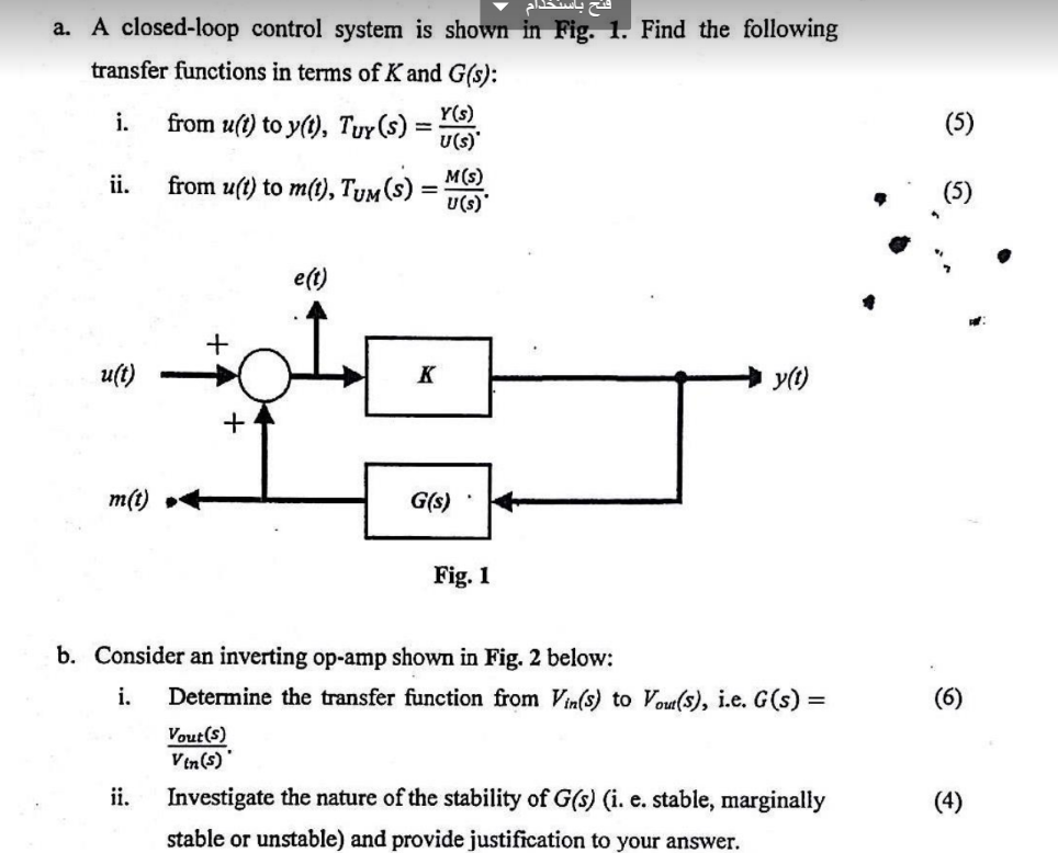 Solved a. A closed-loop control system is shown in Fig. 1. | Chegg.com