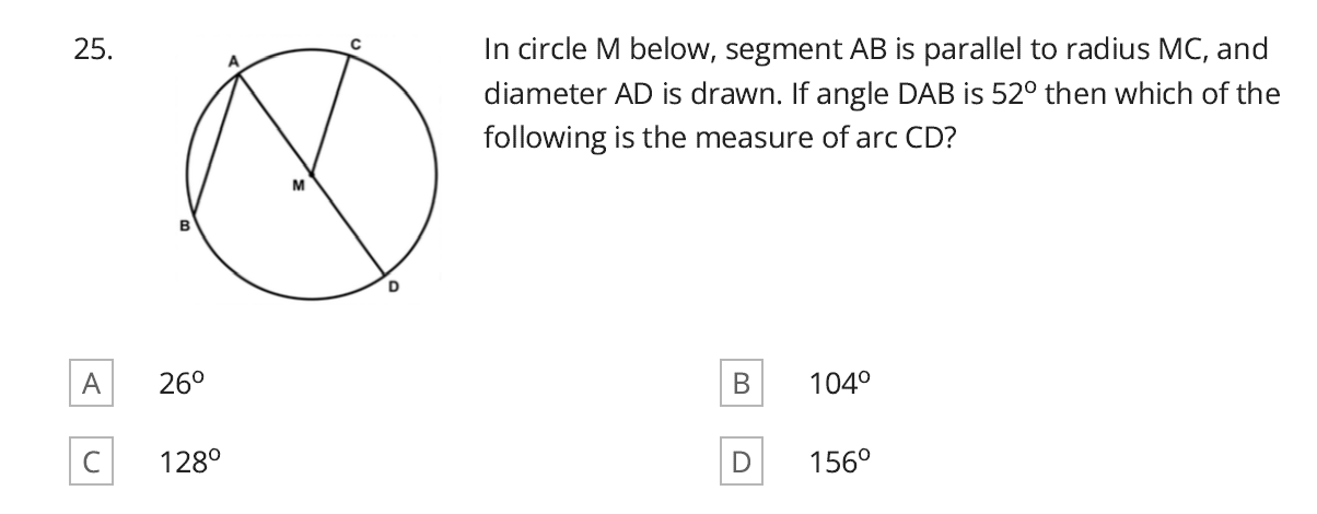[Solved]: In circle M below, segment AB is parallel to rad