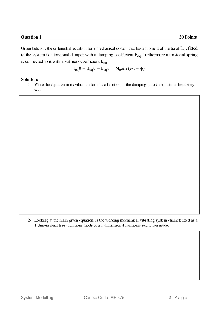 Solved Question 1 20 Points Given below is the differential | Chegg.com