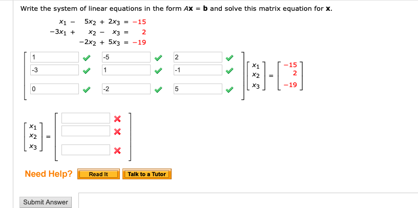 Solved Write the system of linear equations in the form Ax = | Chegg.com