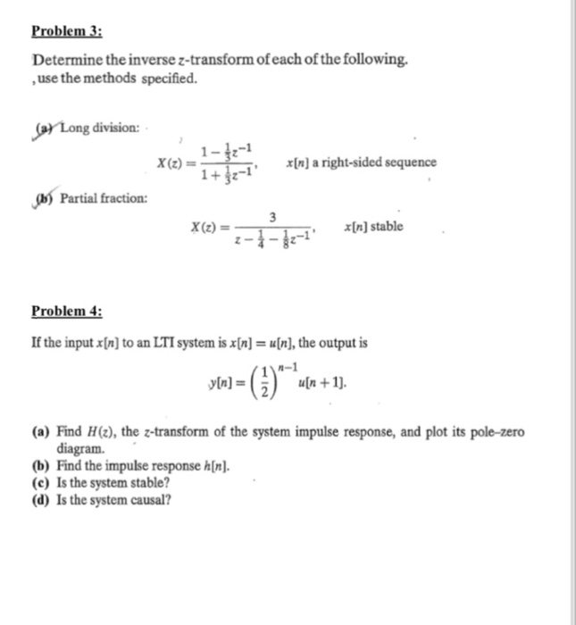 Solved Determine the inverse z-transform of each of the | Chegg.com