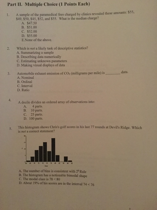 Solved Part II. Multiple Choice (1 Points Each) 1. A sample | Chegg.com