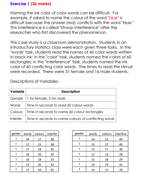 Solved Exercise 1 (36 marks) Naming the ink color of color | Chegg.com