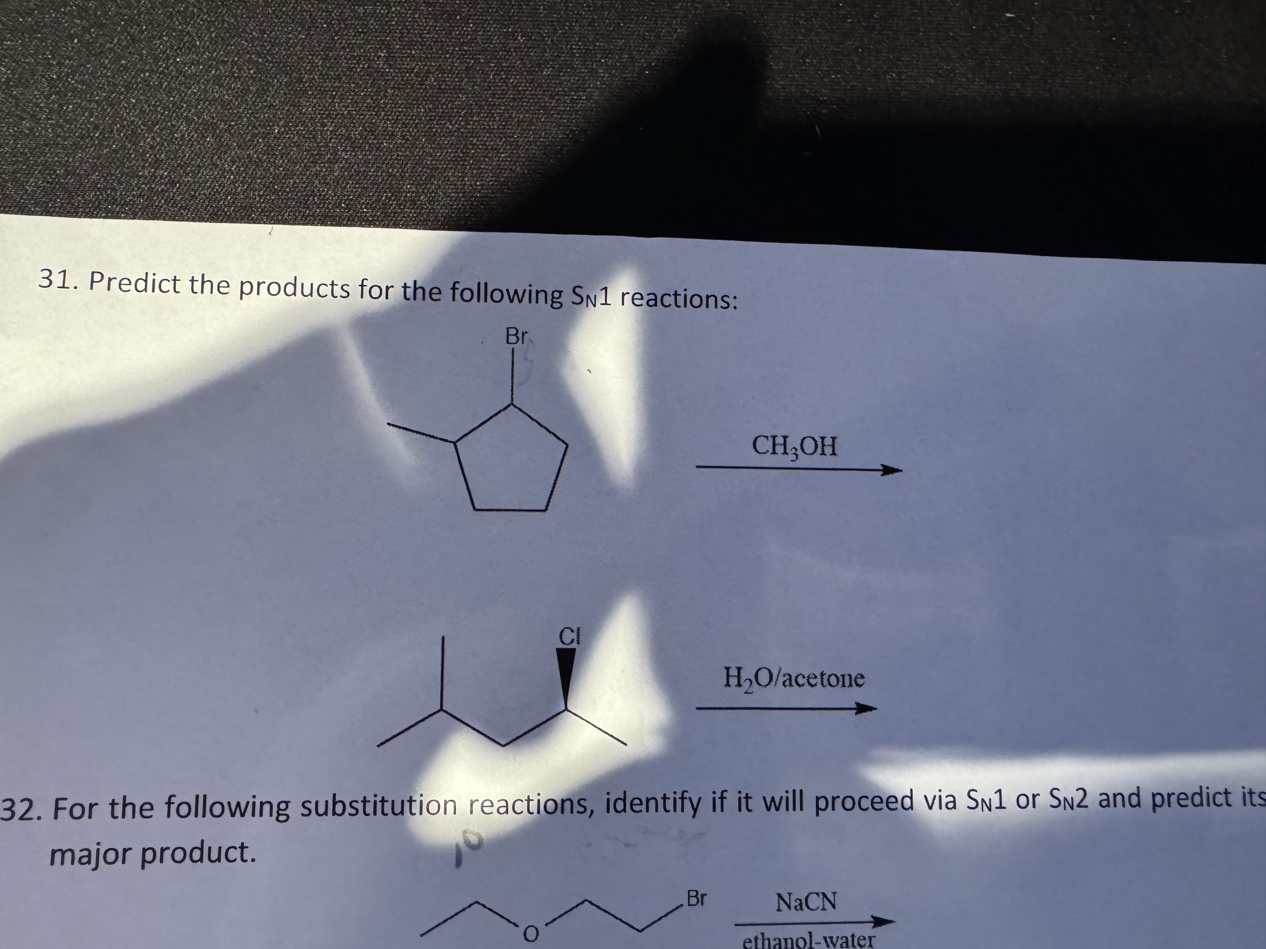 Solved 31. Predict the products for the following SN1 | Chegg.com