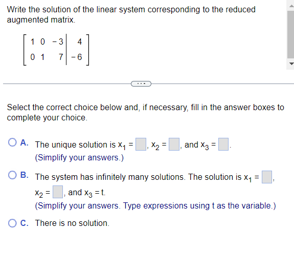 Solved Write the solution of the linear system corresponding | Chegg.com