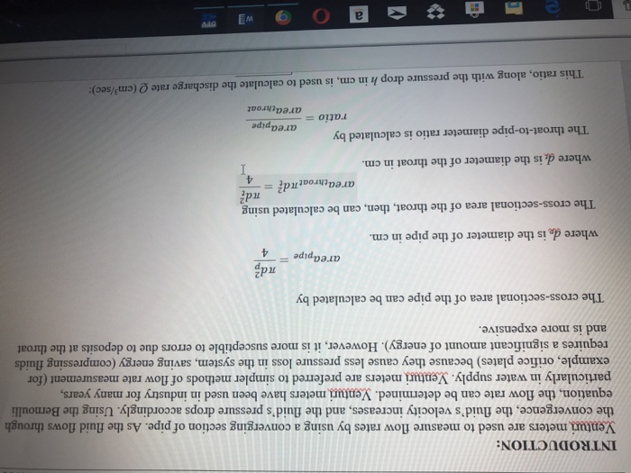 Solved INTRODUCTION: Venturi meters are used to measure flow | Chegg.com