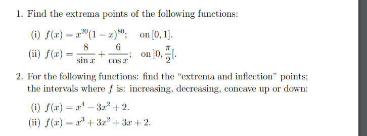Solved 1. Find the extrema points of the following | Chegg.com