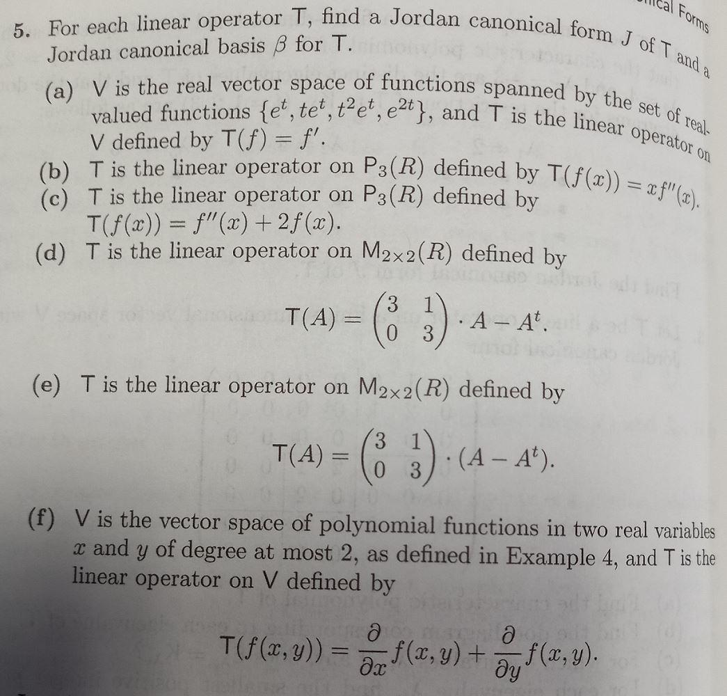 Solved Forms 5. For each linear operator T, find a Jordan | Chegg.com