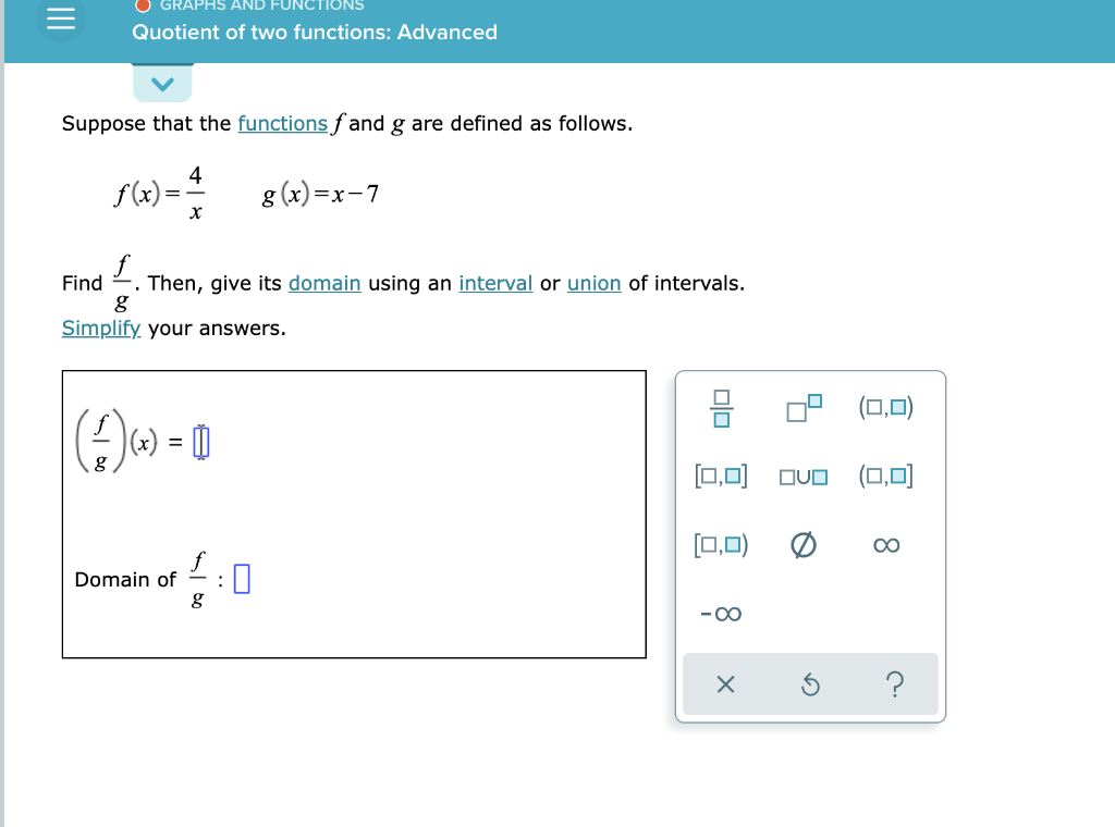 Solved GRAPHS AND FUNCTIONS Quotient of two functions: | Chegg.com