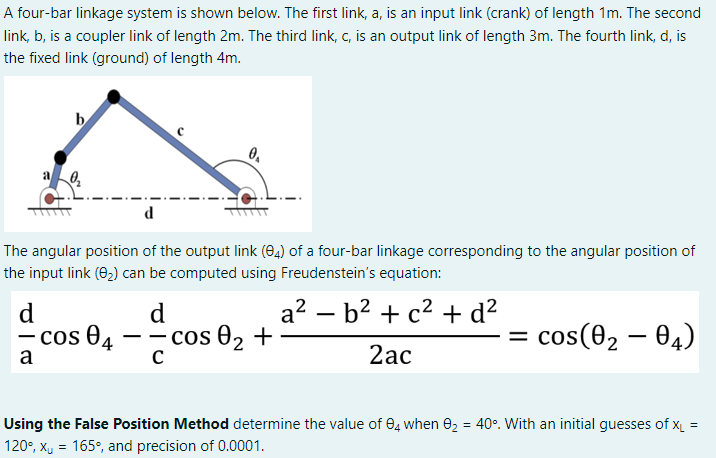Solved A four-bar linkage system is shown below. The first | Chegg.com