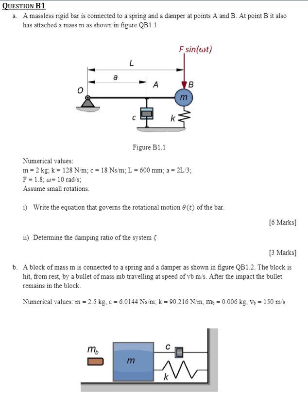 Solved QUESTION B1 a. A massless rigid bar is connected to a | Chegg.com