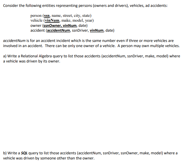 Solved Consider the following entities representing persons | Chegg.com
