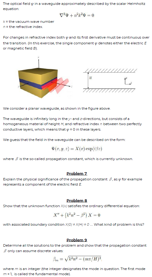 Planer waveguide This exercise is part of a math | Chegg.com