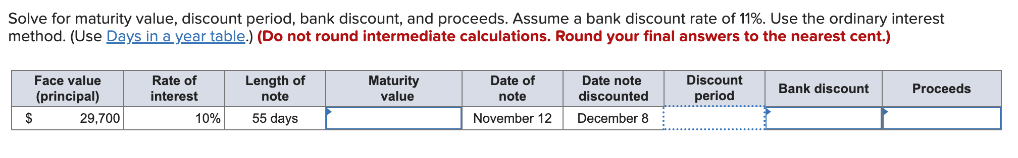Solved Solve for maturity value, discount period, bank | Chegg.com