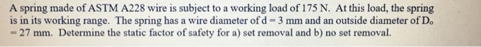 Solved A spring made of ASTM A228 wire is subject to a | Chegg.com