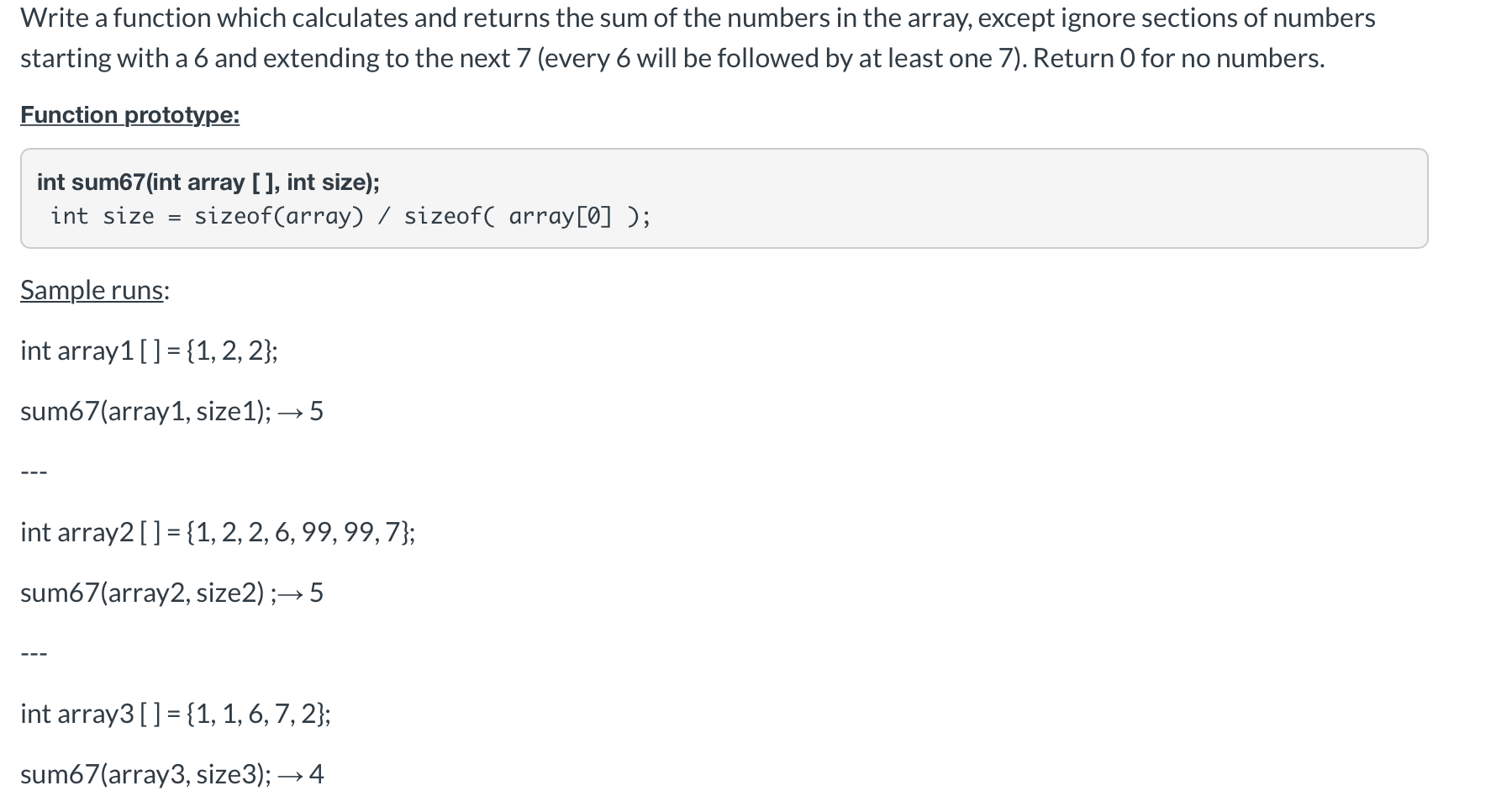 Solved Write a function which calculates and returns the sum | Chegg.com