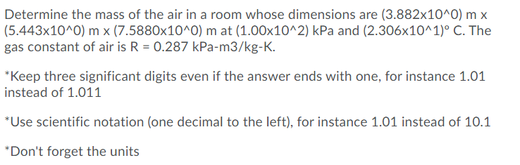 Solved Determine the mass of the air in a room whose | Chegg.com